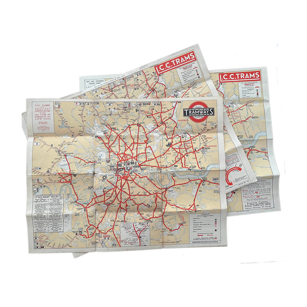 Three London County Council/London Transport Tramways folding maps (19 ...
