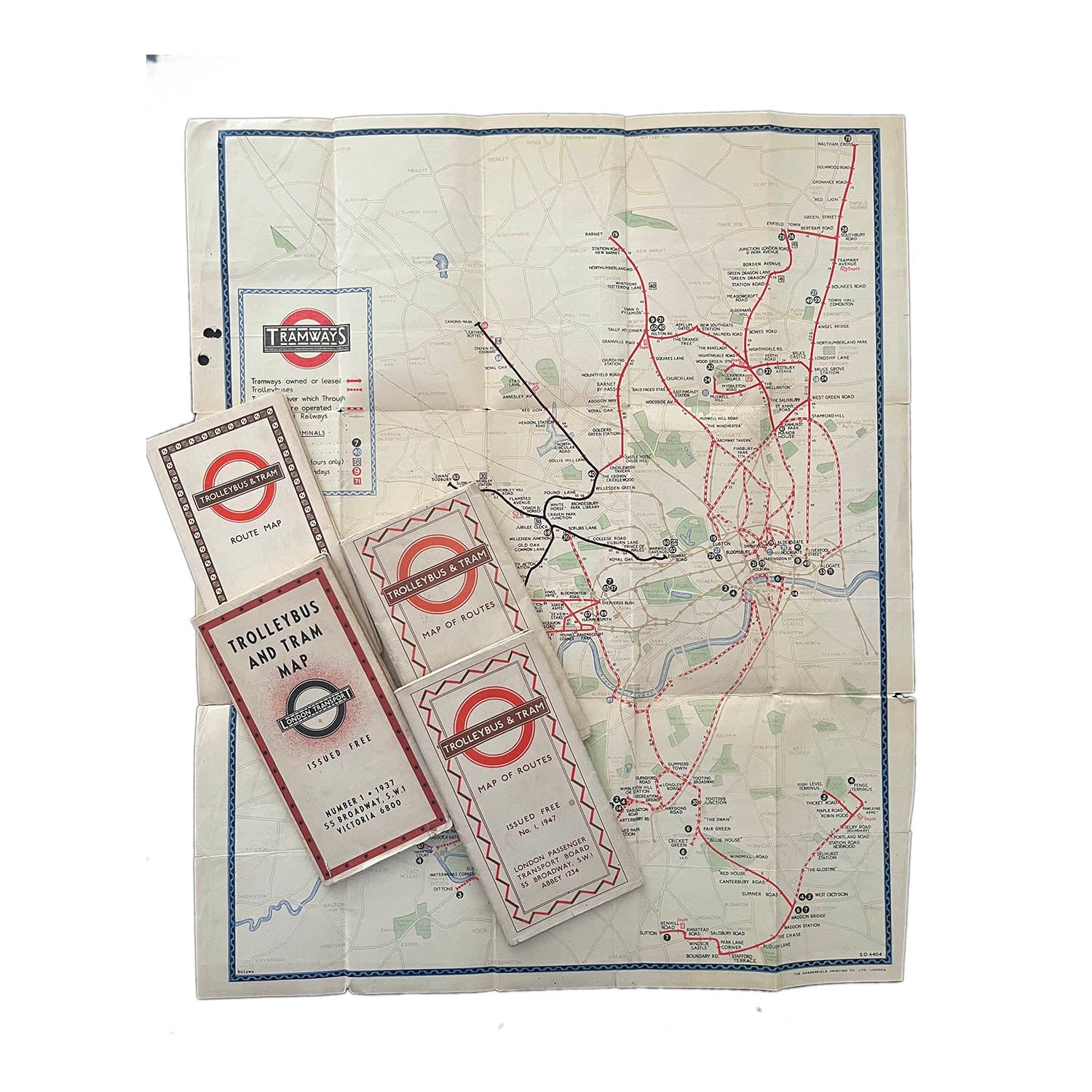 Five London Transport Tram & Trolleybus folding maps (1932-1950 ...